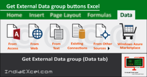 Get External Data group buttons of Data tab ribbon in MS Excel 2016